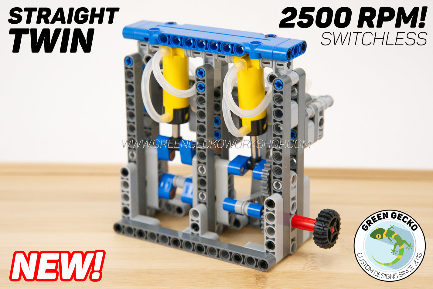 Complete Kit - Straight Twin Lego Pneumatic Engine - Switchless 2500RP – Green Gecko Workshop